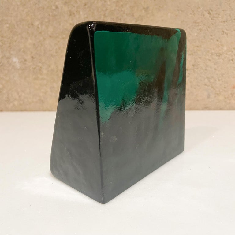 Blenko Emerald Green Art Glass Modernist Wedge Block Bookend Wayne ...
