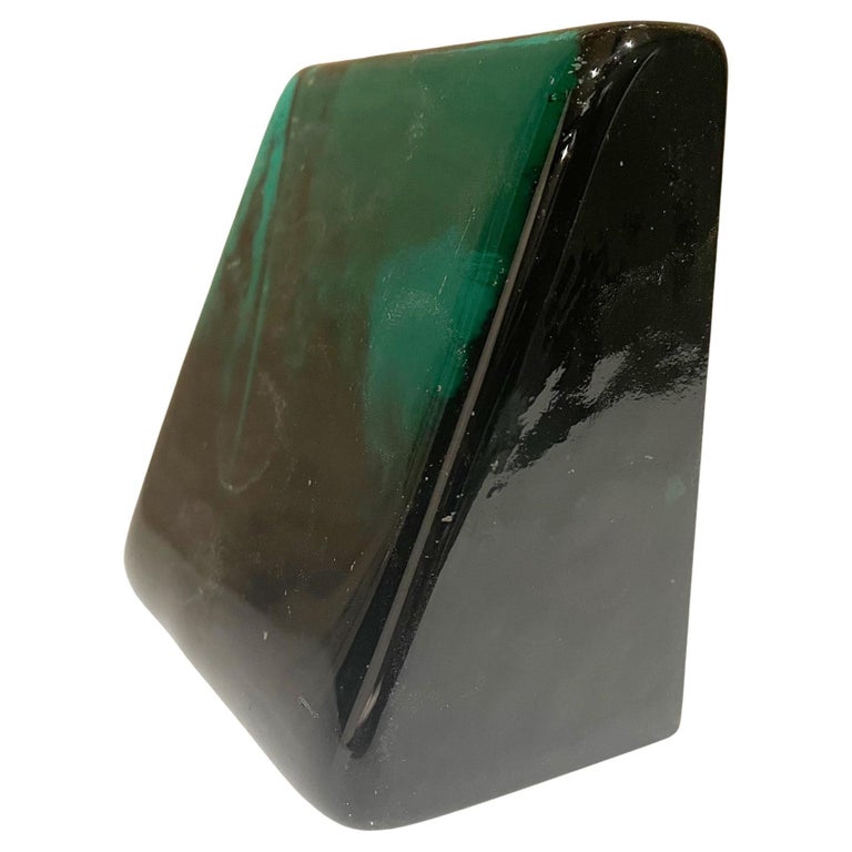 Blenko Emerald Green Art Glass Modernist Wedge Block Bookend Wayne ...