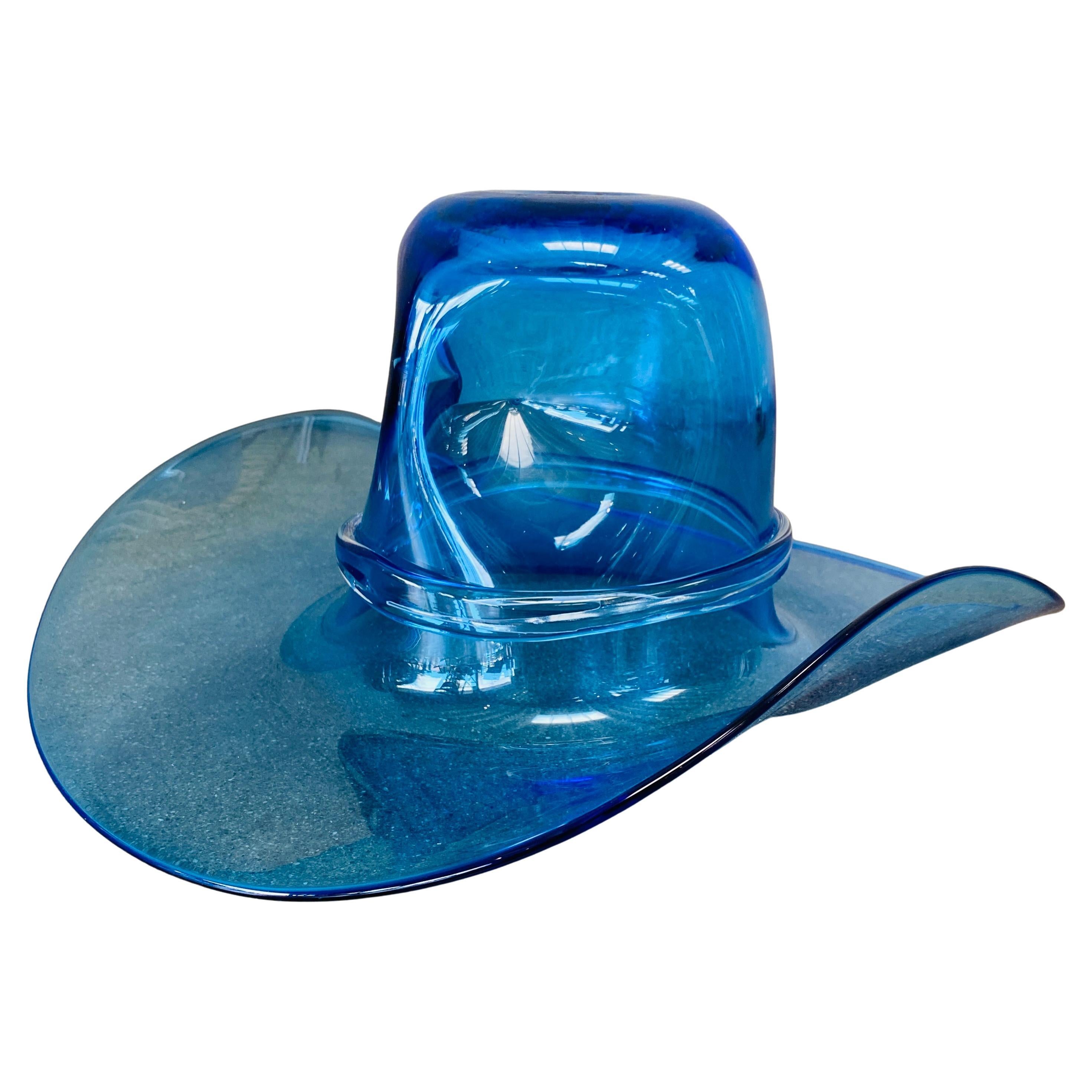Blenko Glass Blue Cowboy Hat Sculpture Decorative Bowl For Sale at 1stDibs