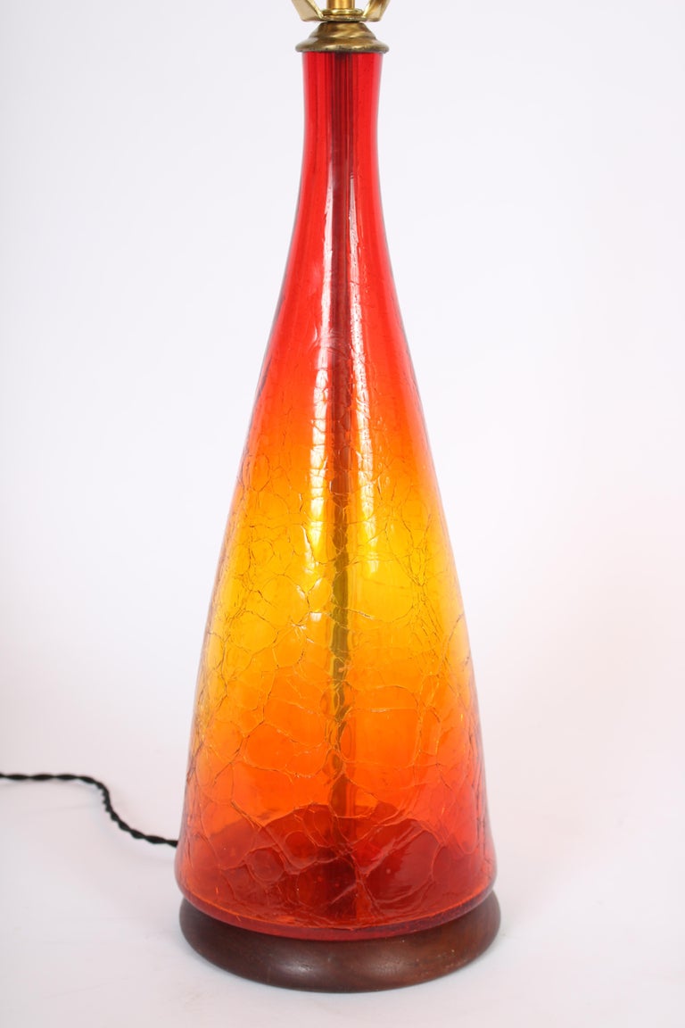 Blenko Glass Co. "Amberlina" Crackle Glass Table Lamp, 1960s For Sale ...