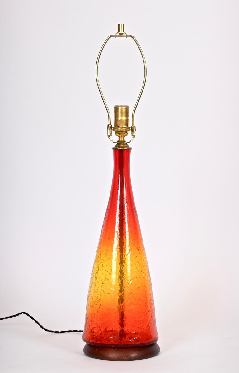 Blenko Glass Co. "Amberlina" Crackle Glass Table Lamp, 1960s For Sale ...