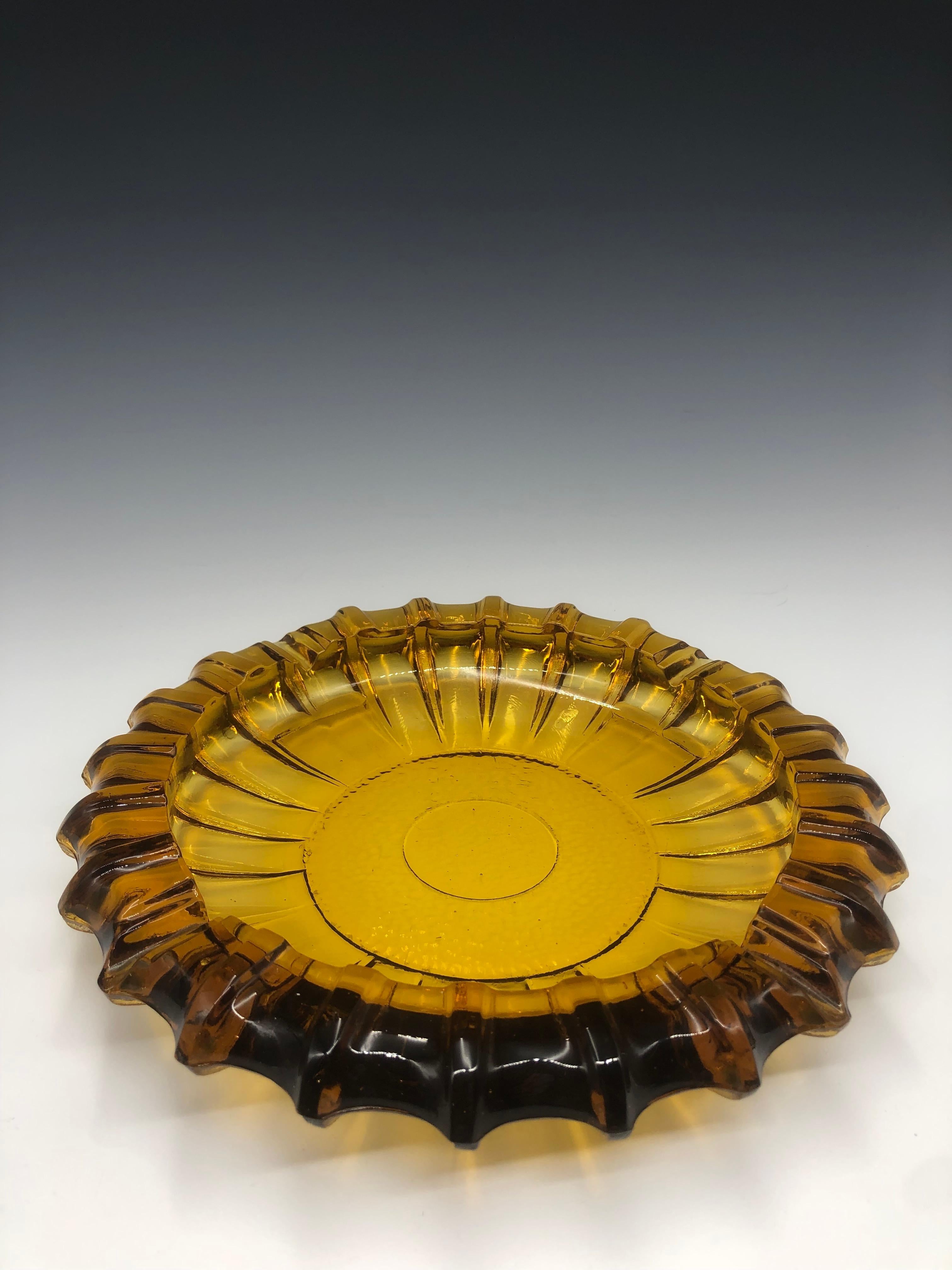 Blenko Glass - Vintage Amber Blenko Starburst Ashtray with Ribbed Edge ...