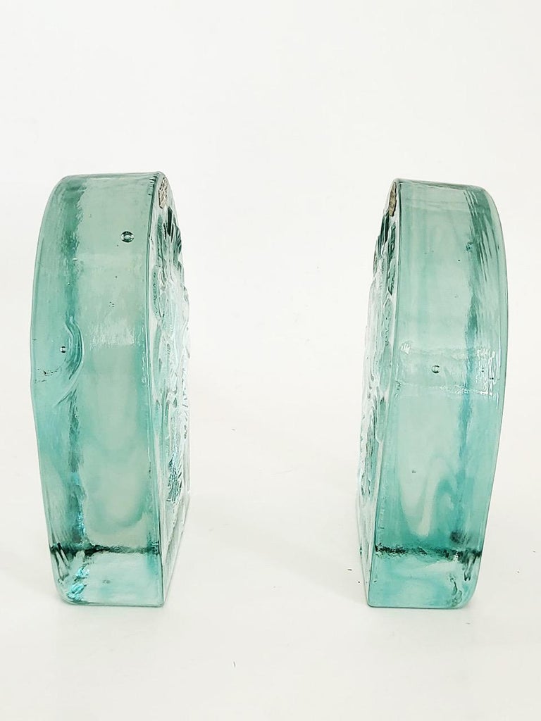 Blenko Glass Twisted Hearts Clear Block Bookends Wayne Husted, 1969 For ...