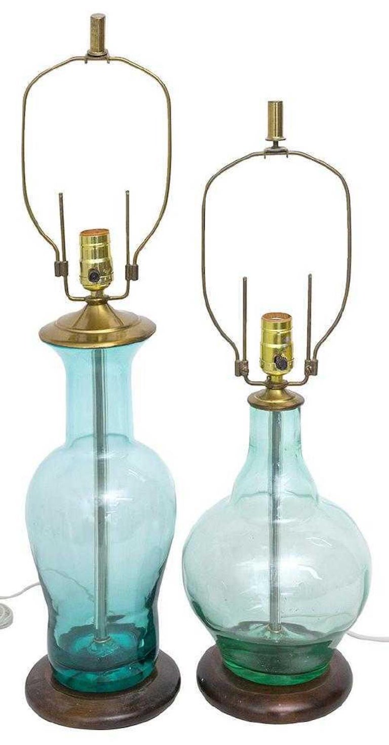 Blenko Midcentury Seafoam and Aqua Art Glass Table Lamp Pair ...
