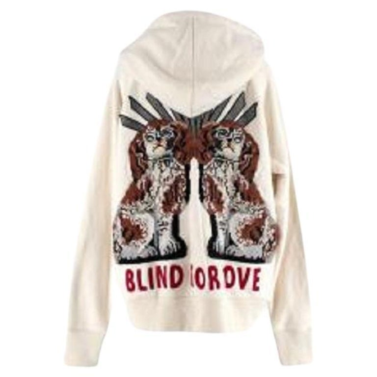 Blind For Love Embroidered Cream Cotton Hoodie For Sale at 1stDibs