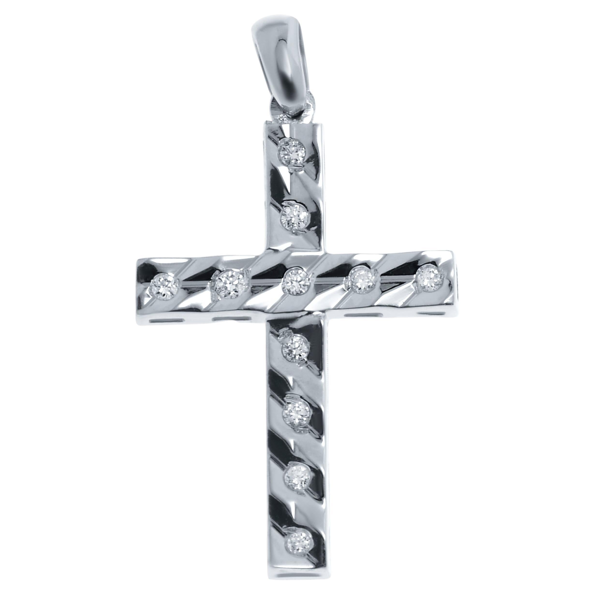 Bliss by Damiani 18k White Gold, Diamond Cross Pendant For Sale at 1stDibs