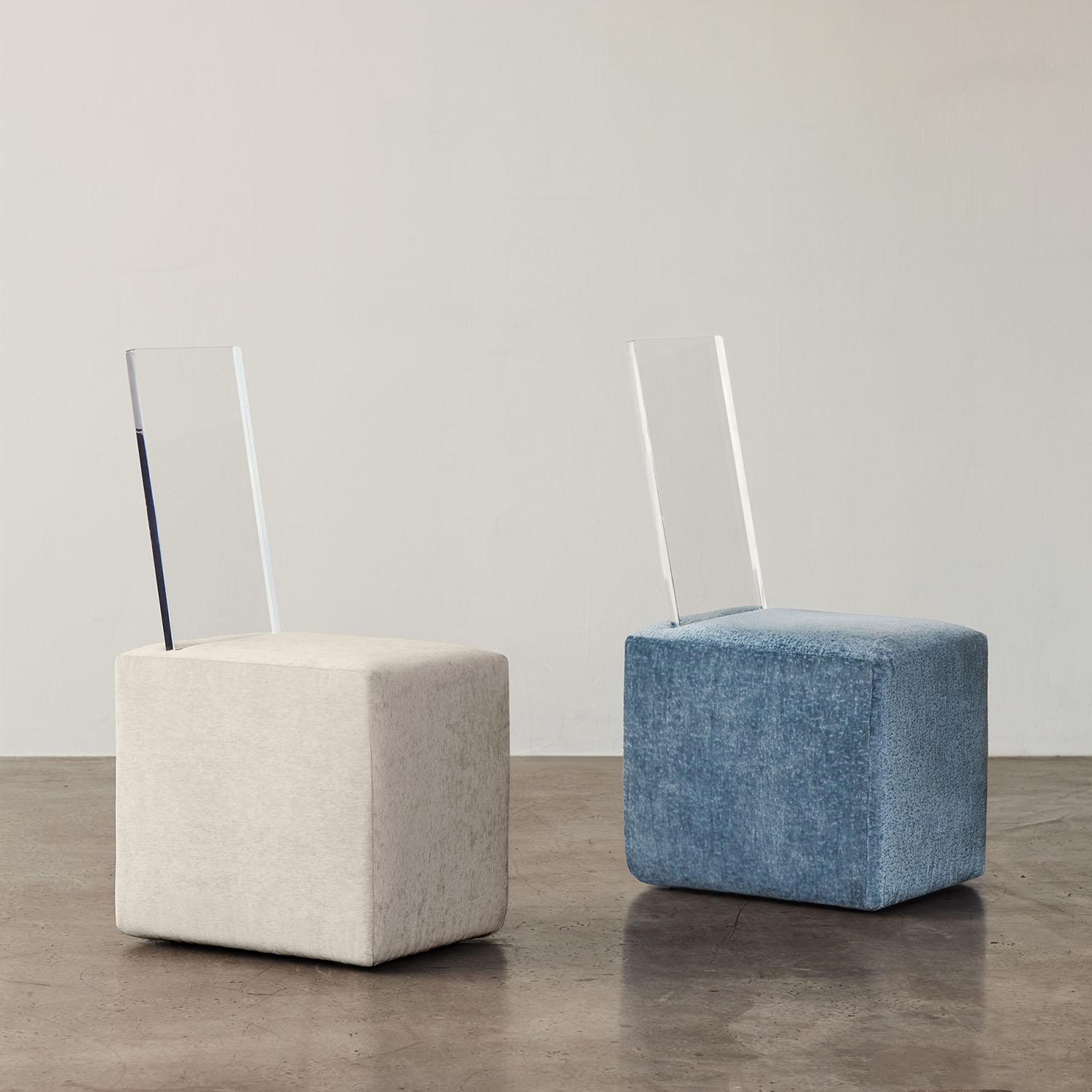 BLOC Cube Sky Blue Textured Upholstered Lucite Chair by Caroline Chao ...