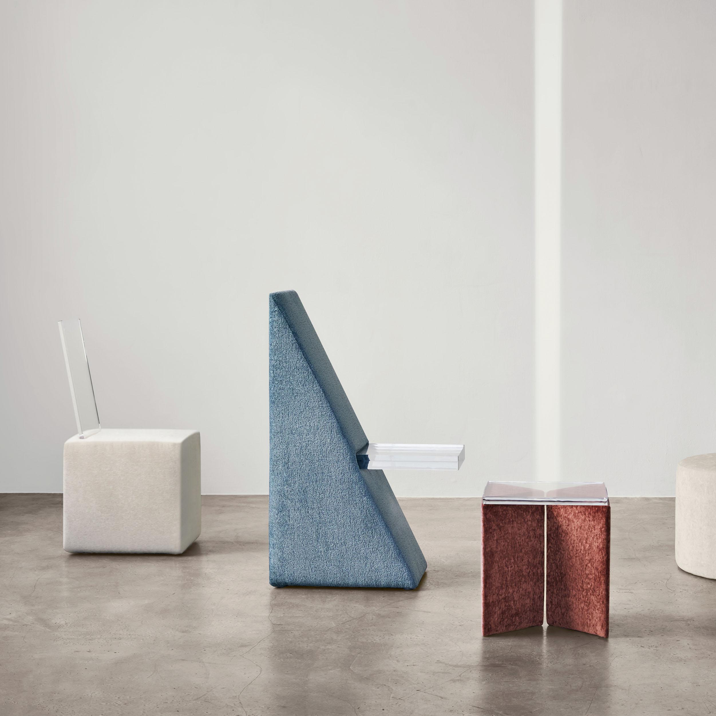 BLOC Cube Sky Blue Textured Upholstered Lucite Chair by Caroline Chao For Sale at 1stDibs | cube ...