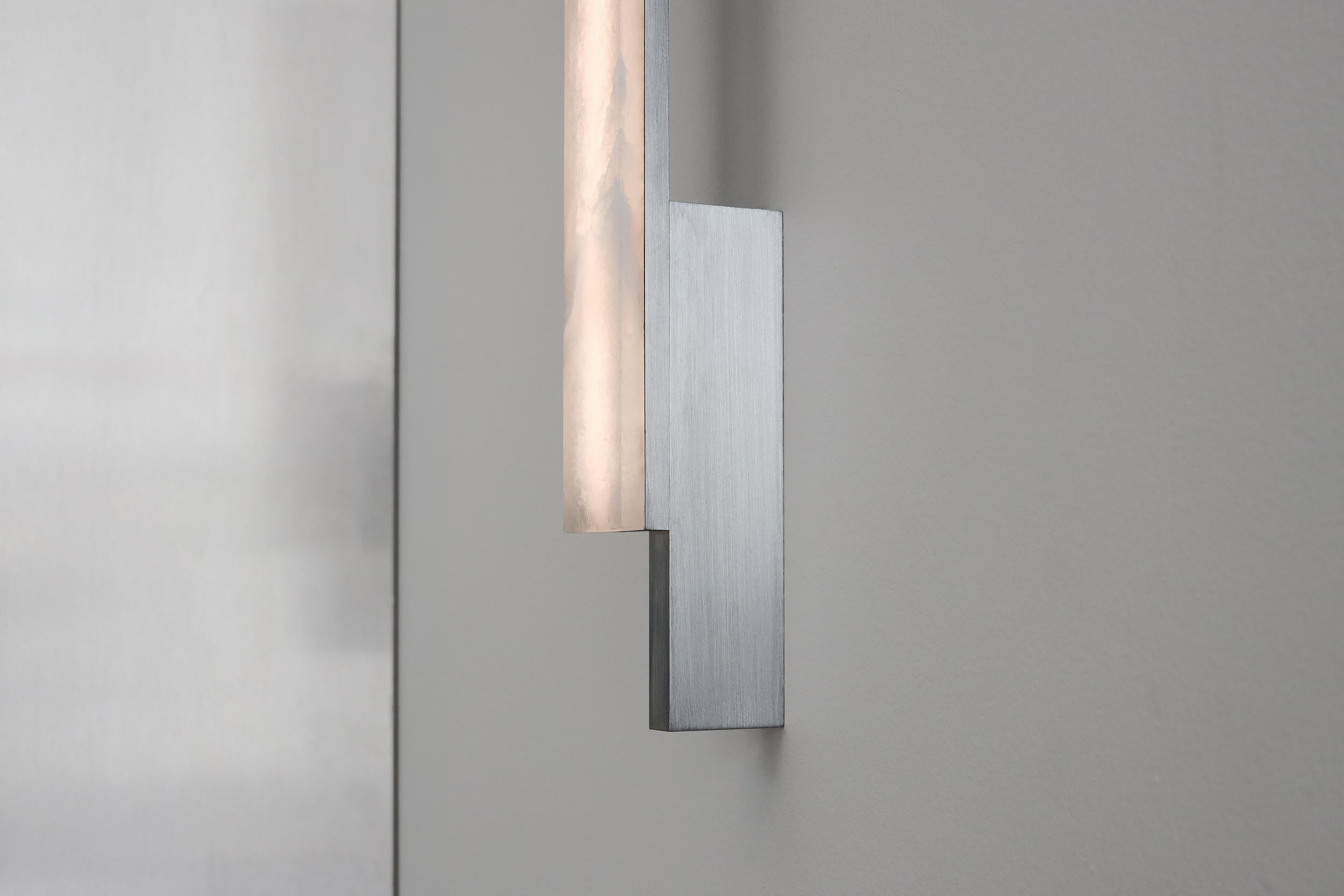Bloc Wall Sconce , Brutalist LED Light Fixture, Alabaster and Brushed ...