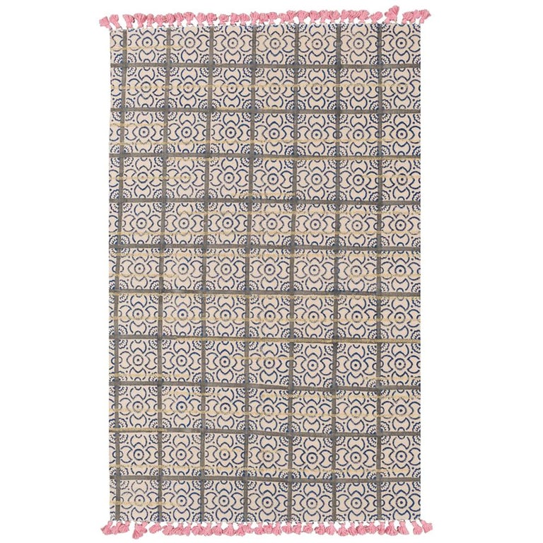 Block Printed Zeppelin Rug in Blush Small For Sale at 1stDibs