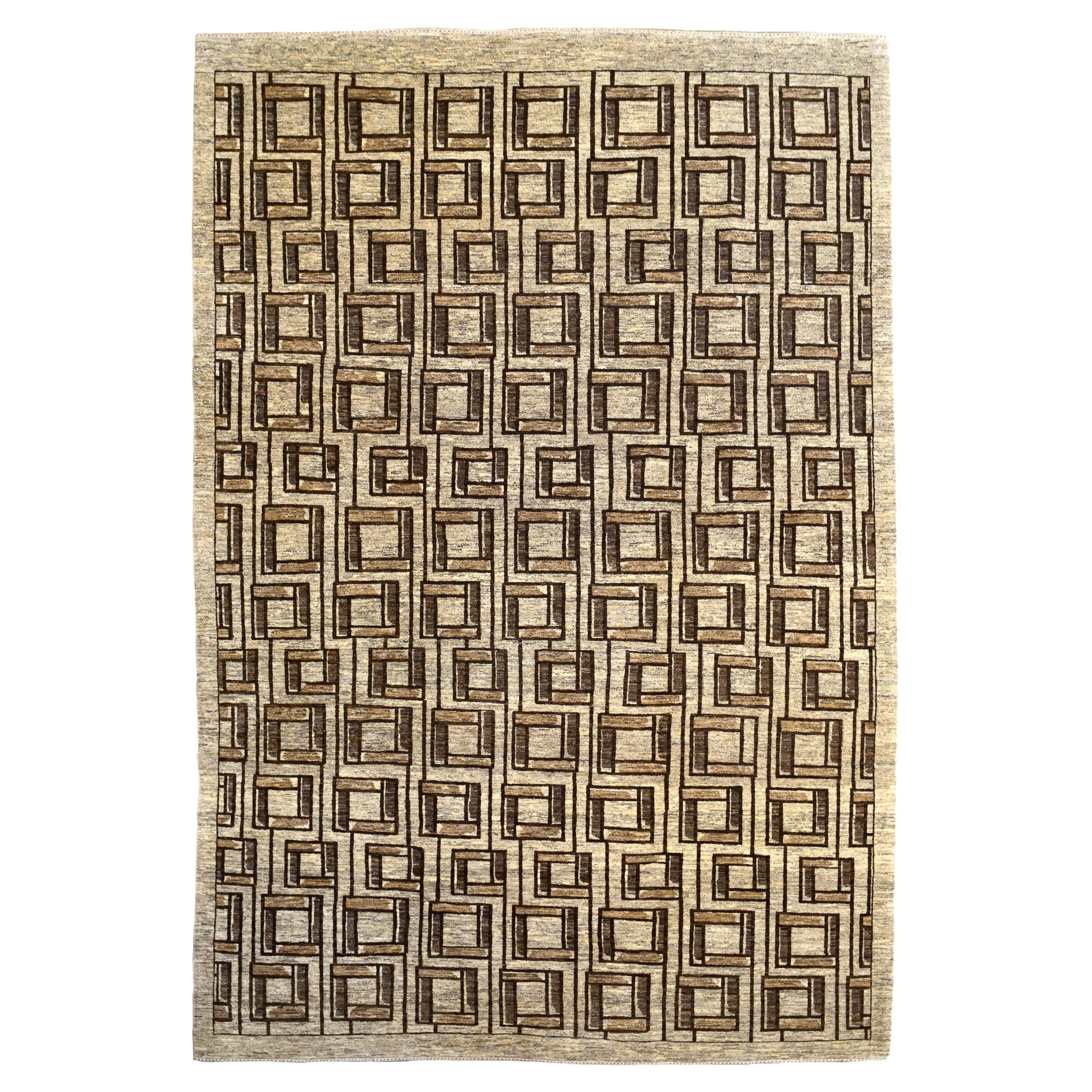 Pieces Maschi Geometric Grid Print Grey Neutral Hand Tufted Modern Rug ...