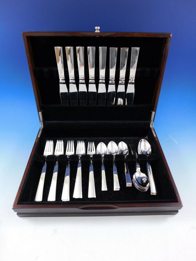 Blok by Georg Jensen Sterling Silver Flatware Set for 8 Service 40 Pcs Dinner For Sale at 1stdibs