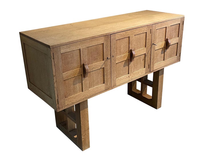 Blond Oak Three Door Credenza, England, 1930s For Sale at 1stDibs