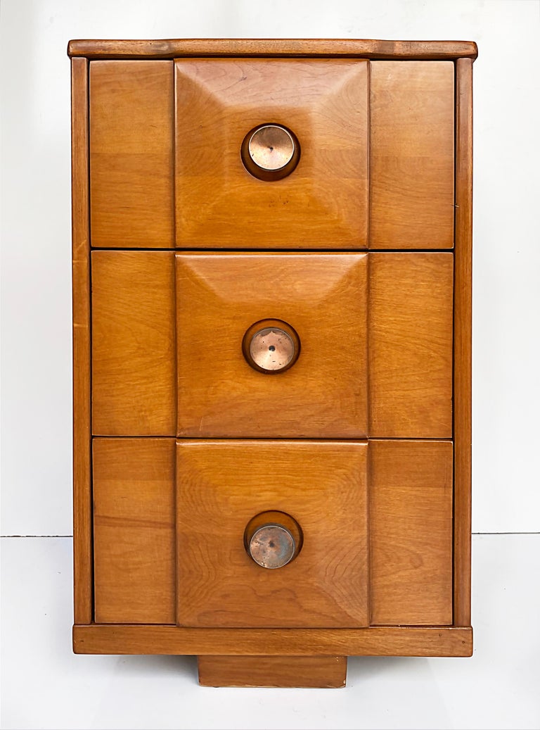 Blonde 1940s French and Heald Block Front Night Stands, Pair For Sale ...