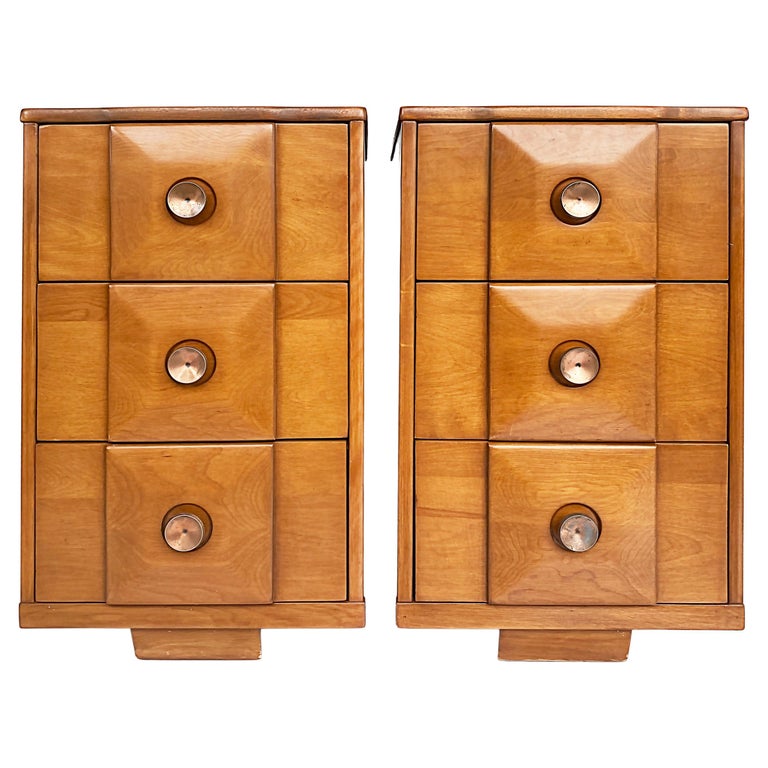 Blonde 1940s French and Heald Block Front Night Stands, Pair For Sale ...
