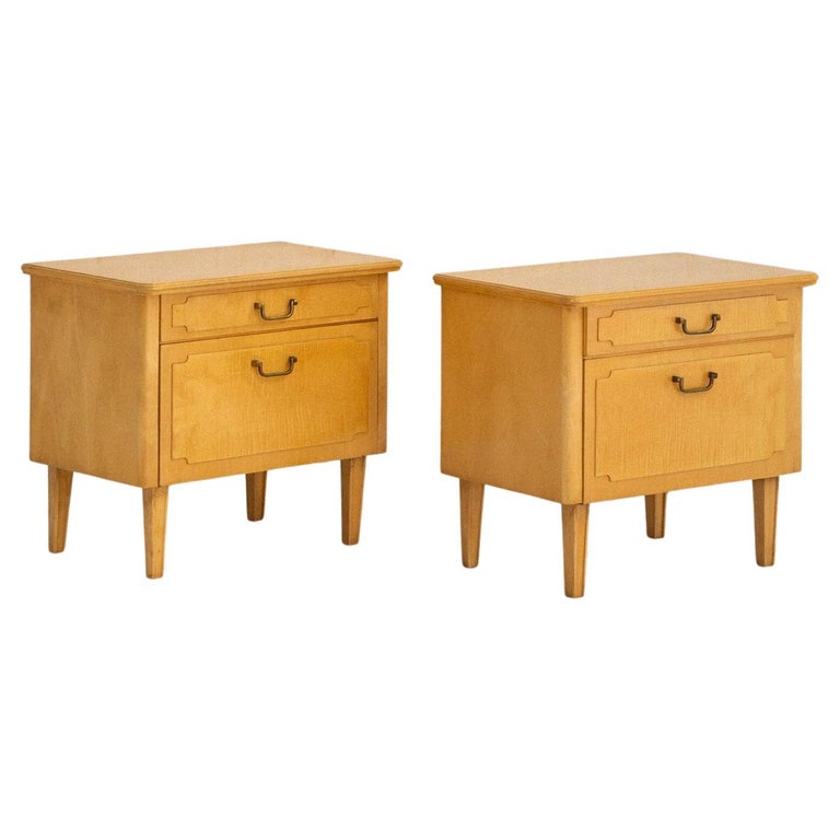 Blonde Wood Drop Front Nightstands, a Pair For Sale at 1stDibs