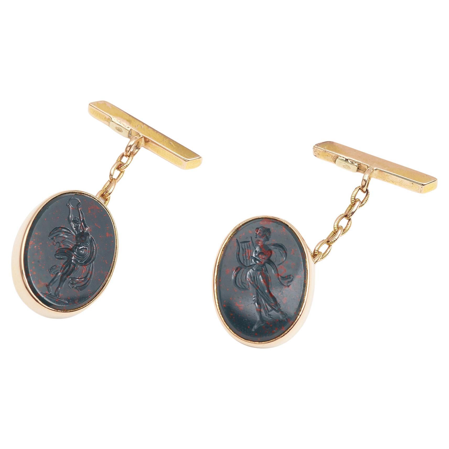 King Paul of Greece 18 Carat Yellow Gold Presentation Panel Cufflinks ...