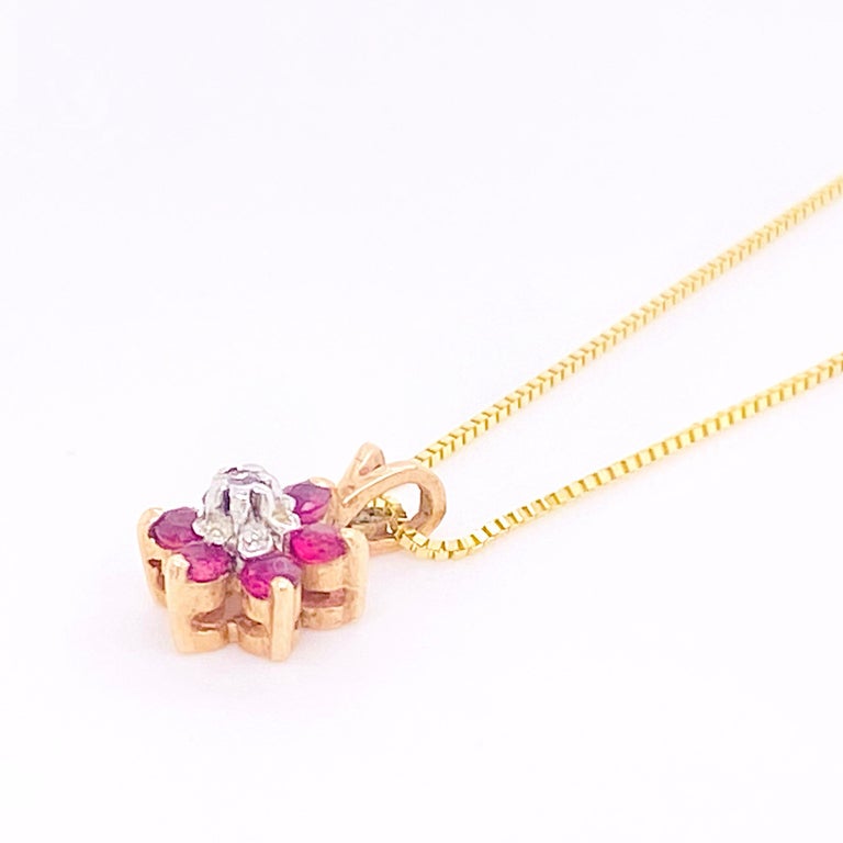 Blood Red Ruby Flower Necklace, Circa 1999 14 Karat Yellow Gold Cluster ...