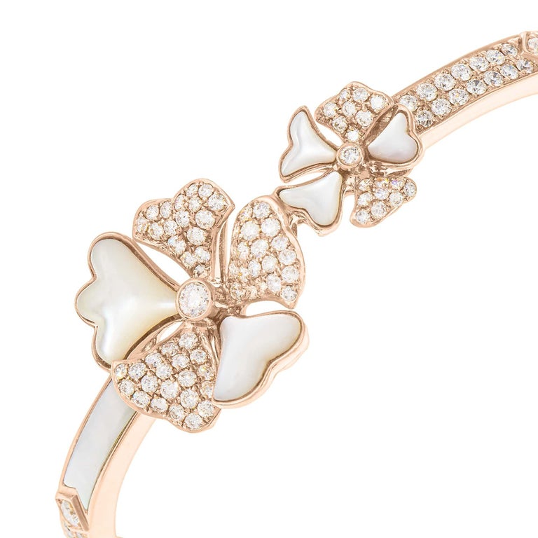Bloom Diamond and Mother-of-Pearl Duo Flower Bangle in 18k Rose Gold ...