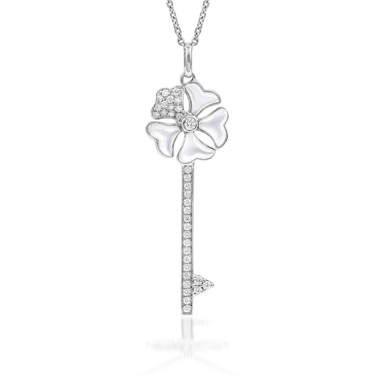 Bloom Diamond and Mother of Pearl Key Necklace in 18k White Gold For ...