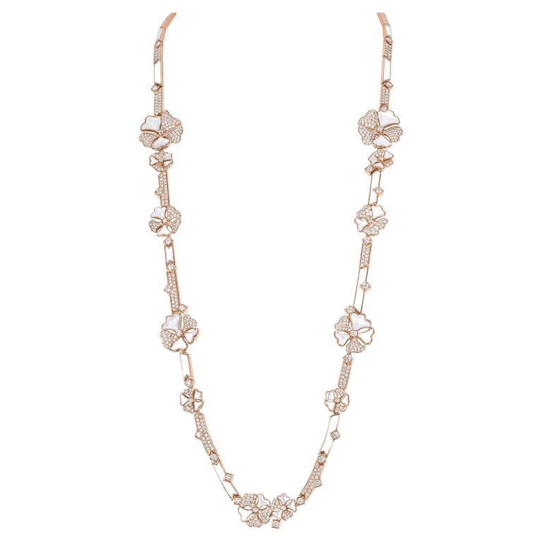 Bloom Diamond and Mother-of-Pearl Long Flower Chain Necklace in 18K ...