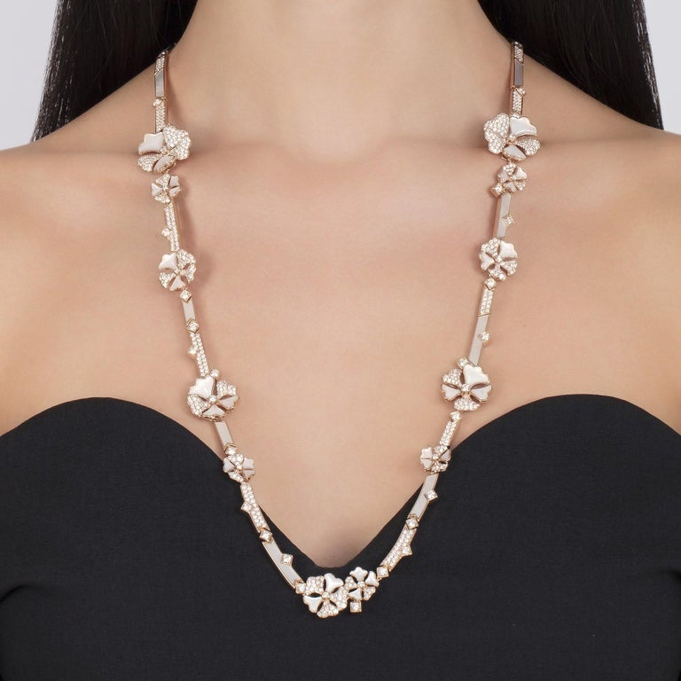 Bloom Diamond and Mother-of-pearl Long Flower Chain Necklace in 18k ...