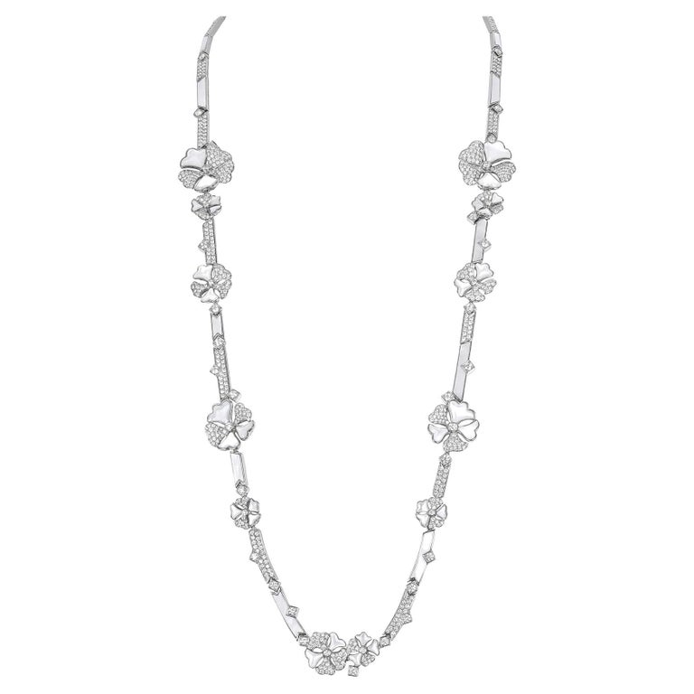 Bloom Diamond and Mother-of-pearl Long Flower Chain Necklace in 18k ...