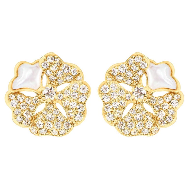 Bloom Diamond and White Mother of Pearl Bloom Earring Tops in 18k ...