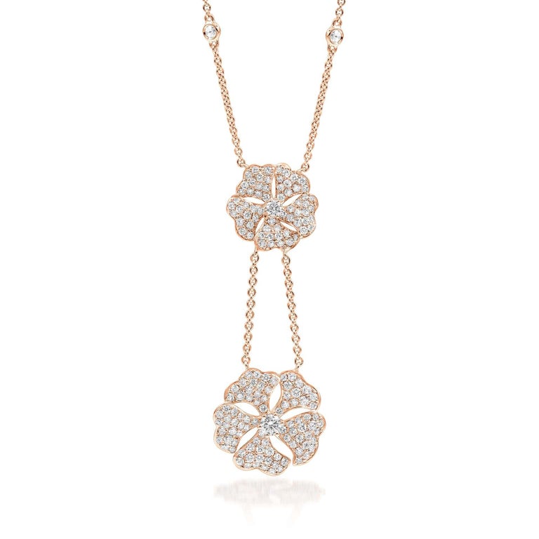 Bloom Diamond Drop Flower Necklace in 18k Rose Gold For Sale at 1stDibs