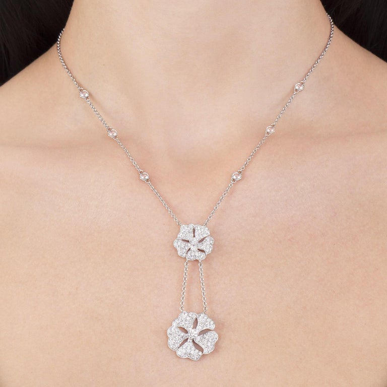 Bloom Diamond Drop Flower Necklace in 18k White Gold For Sale at 1stDibs
