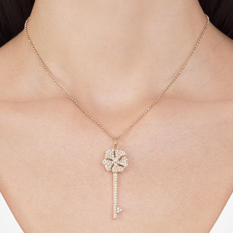 Bloom Diamond Key Necklace in 18k Rose Gold For Sale at 1stDibs