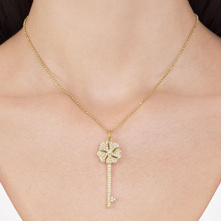 Bloom Diamond Key Necklace in 18k Yellow Gold For Sale at 1stDibs