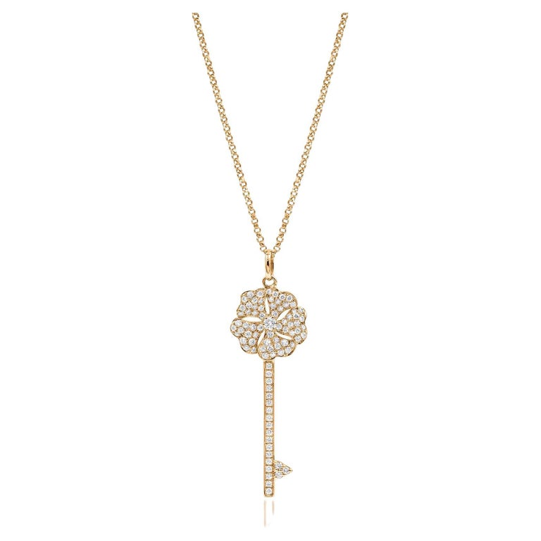 Bloom Diamond Key Necklace in 18k Yellow Gold For Sale at 1stDibs