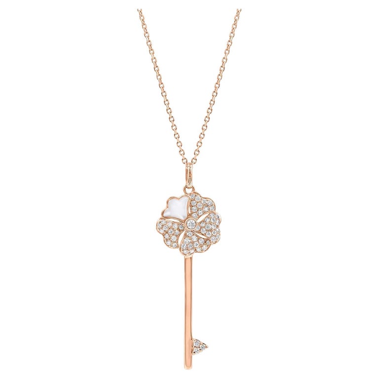 Bloom Diamond Key Necklace with Mother of Pearl in 18k Rose Gold For ...
