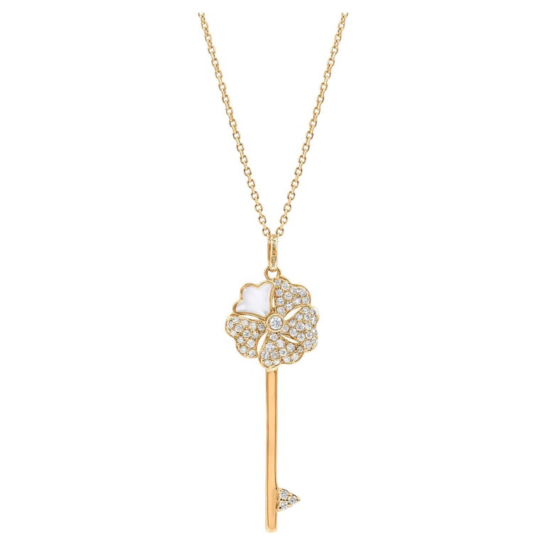 Bloom Diamond Key Necklace with Mother of Pearl in 18k Yellow Gold For ...