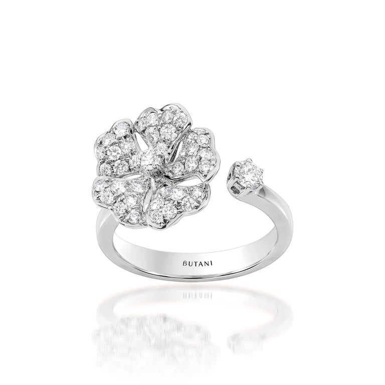Bloom Gold and Pave Diamond Open Ring in 18k White Gold For Sale at 1stDibs