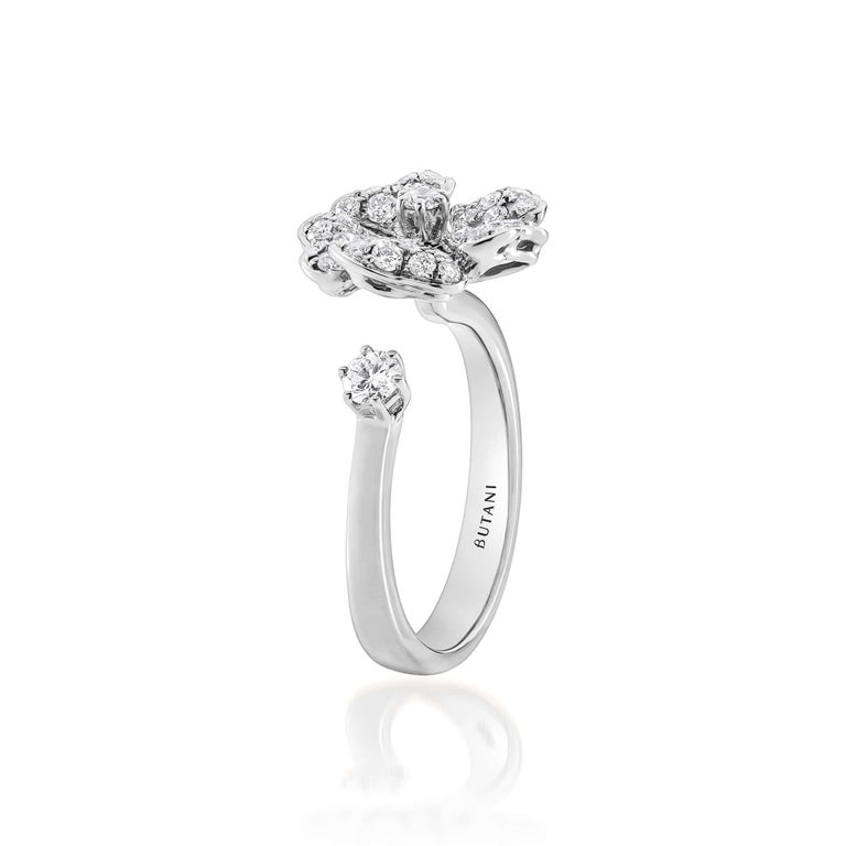 Bloom Gold and Pave Diamond Open Ring in 18k White Gold For Sale at 1stDibs