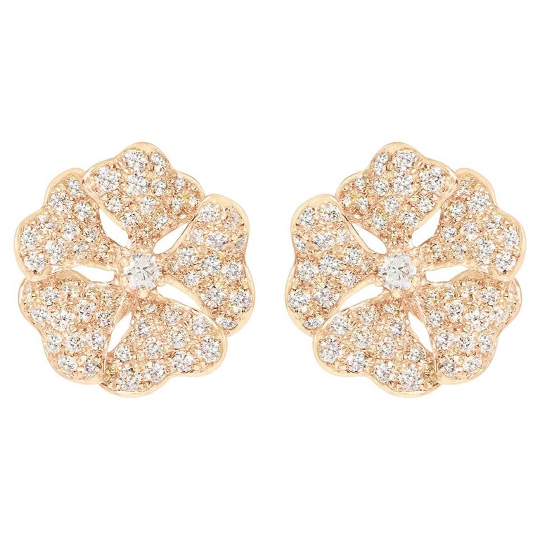 Bloom Gold and Pave Diamond Small Stud Earrings in 18k Rose Gold For ...