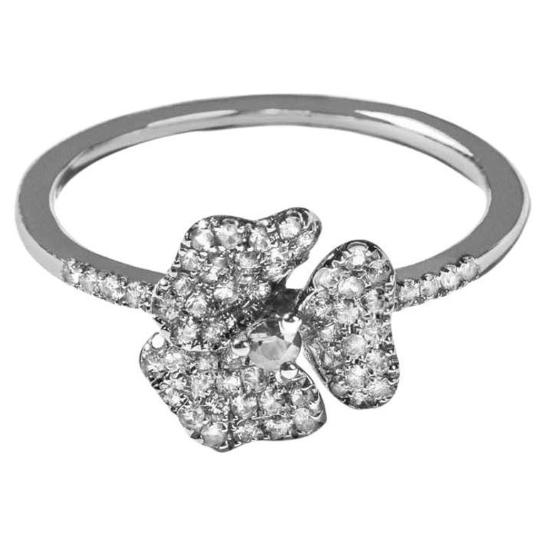Bloom Mini Flower White Diamond Ring with White Gold at 1stDibs