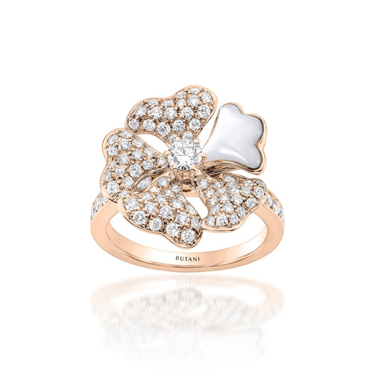Bloom Mother-of-pearl and Pavé Diamond Ring in 18k Rose Gold For Sale ...