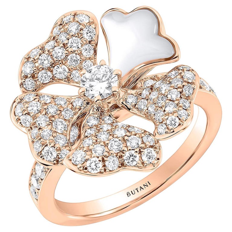 Bloom Mother-of-pearl and Pavé Diamond Ring in 18k Rose Gold For Sale ...
