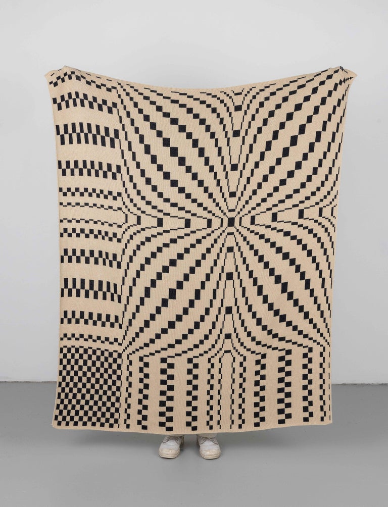 Blooming Leaf Knit Throw Blanket Textile in Black and natural at 1stDibs