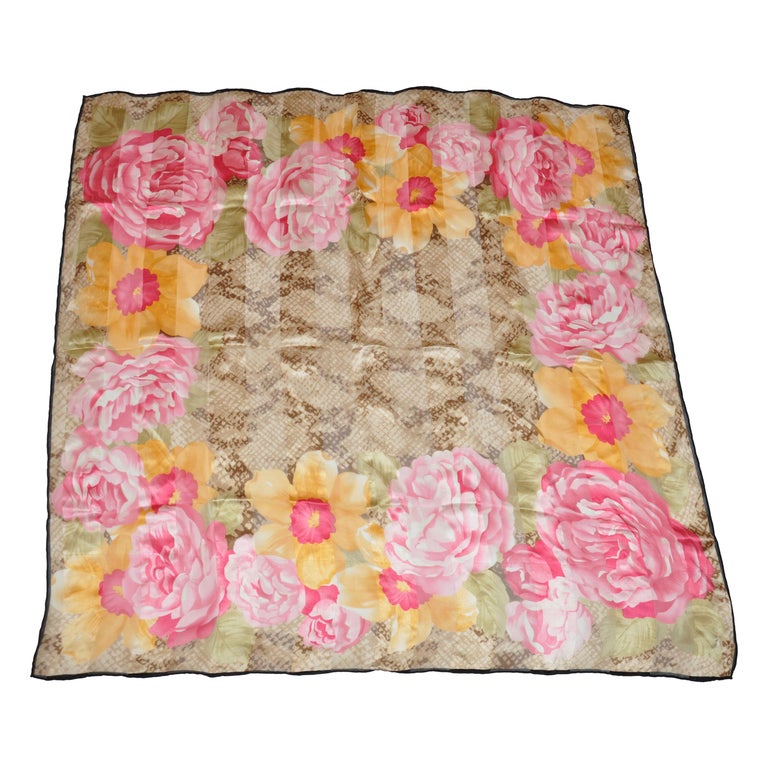 Blooming Roses With Snake Silk and Silk Chiffon Scarf For Sale at 1stDibs