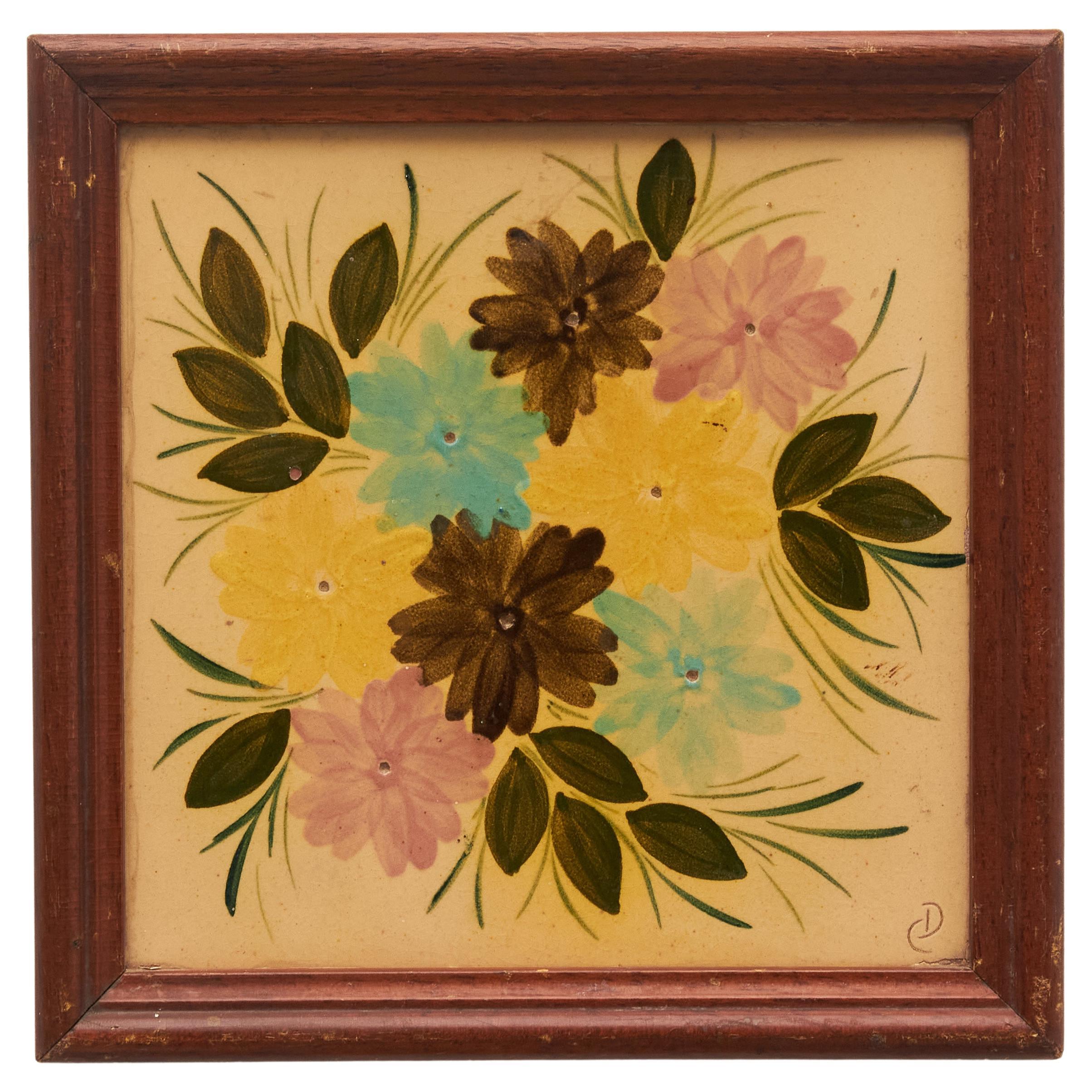 Blooms of Nostalgia: Vintage 1960 Ceramic Floral Artwork by Artist Diaz ...