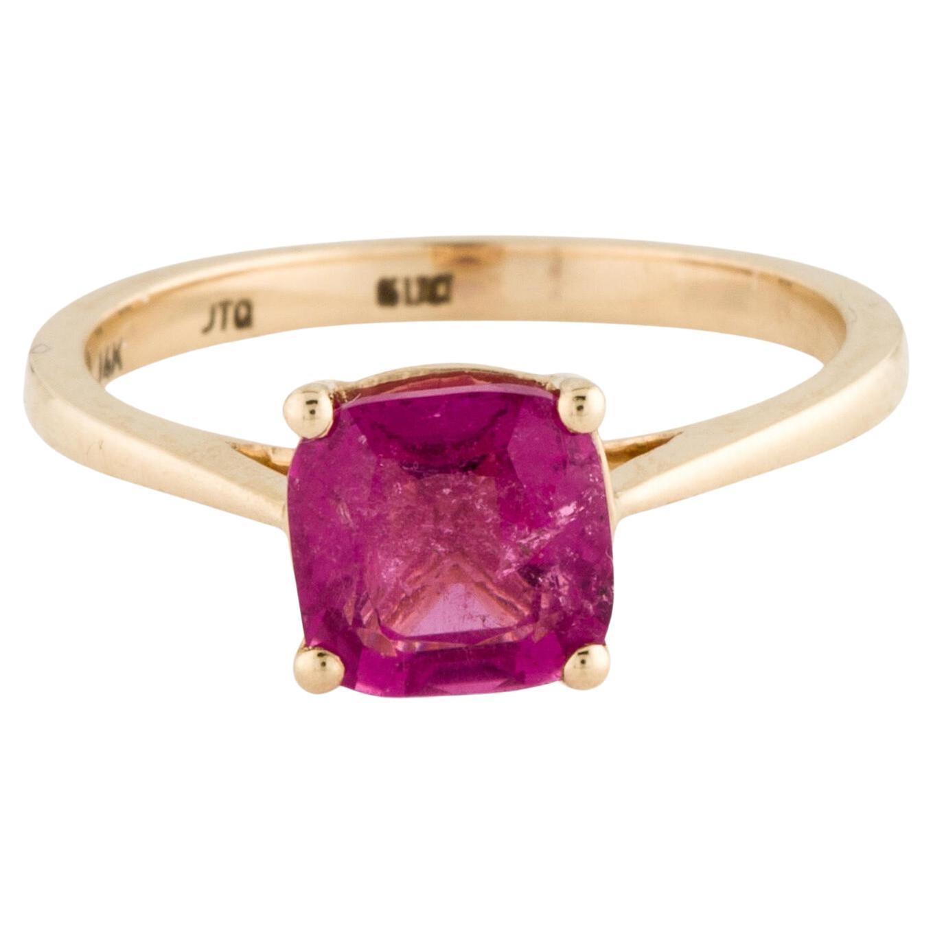 Blooms of Passion Rubellite Cushion Cut Ring in 14k Yellow Gold For Sale at 1stDibs