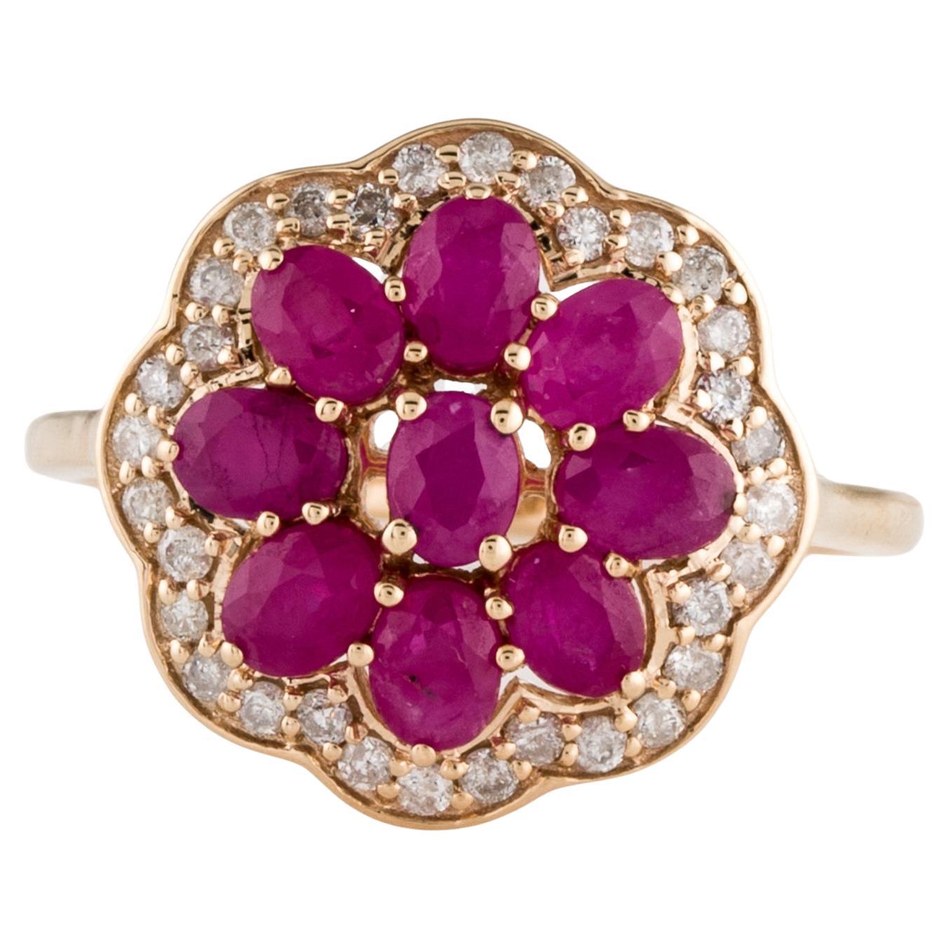 Blooms of Passion Ruby and Diamond Oval Ring in 14k Yellow Gold For Sale at 1stDibs