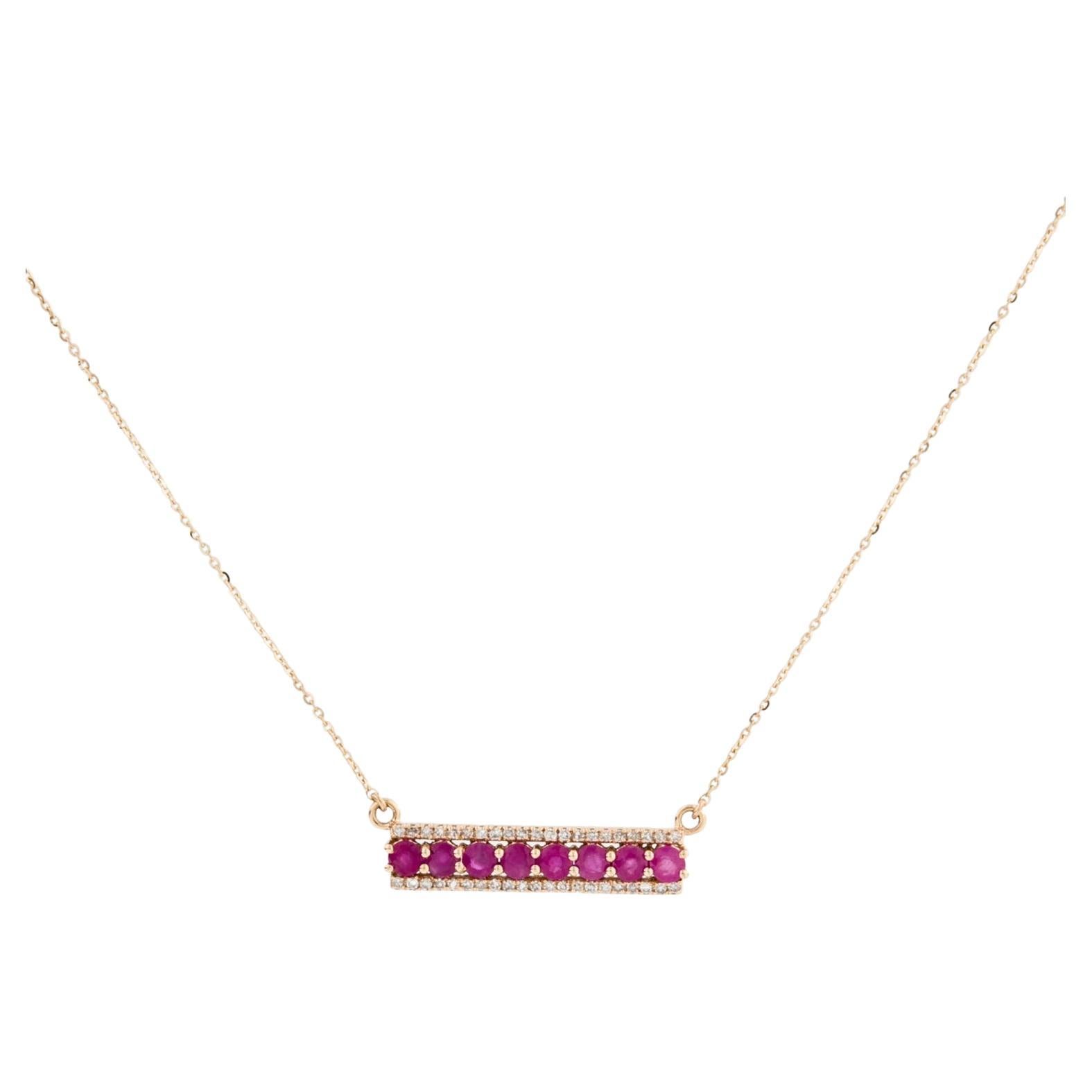 Stunning 14K Ruby and Diamond Bar Pendant Necklace - Gemstone Sparkle ...