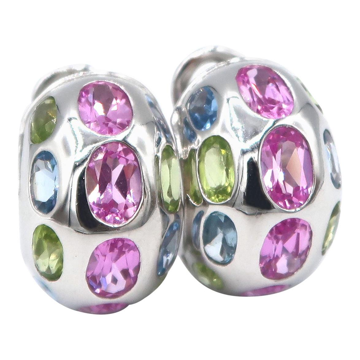 Pink Sapphire Gold Hoop Earclips For Sale at 1stDibs