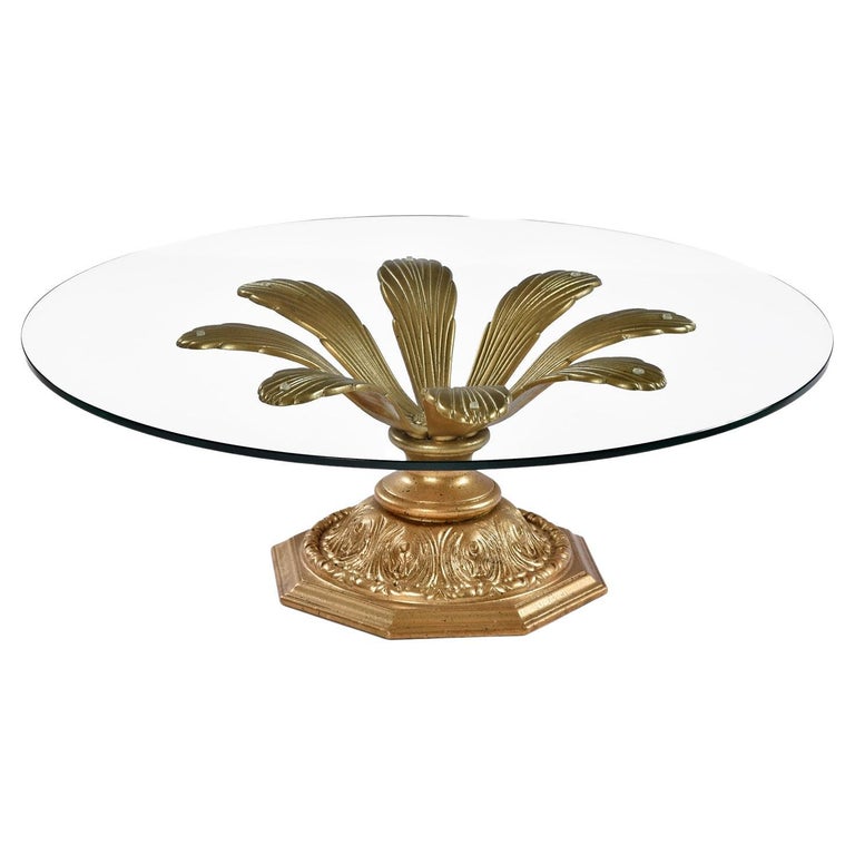 Blossoming Flower Petal Hollywood Regency Gilt Metal Glass Top Coffee ...