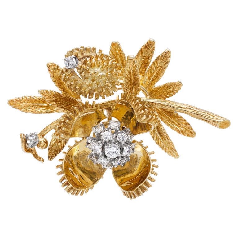 Blossoming Hinged Diamond Flower Brooch in 18k at 1stDibs
